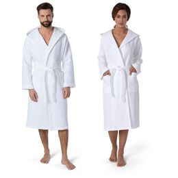 Möve Unisex-Bademantel MÖVE "Piquée" Bademäntel Gr. XL, weiß Möve mit Kapuze