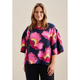 Shirtbluse Seidensticker "Schwarze Rose" Gr. 54, blau (dunkelblau) Damen Blusen Kurzarm Rundhals Floral