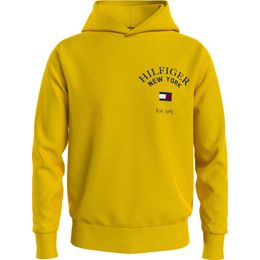 Hoodie Tommy Hilfiger "ARCHED VARSITY HOODY" Gr. XL, gelb (eureka yellow) Herren Sweatshirts mit großem Hilfiger Print auf der Brust