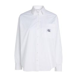Hemdbluse Calvin Klein Jeans "WOVEN LABEL RELAXED SHIRT" Gr. M (38), weiß (bright white) Damen Blusen langarm mit Logomarkenlabel