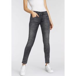 Slim-fit-Jeans Herrlicher "GINA RECYCLED DENIM" Gr. 26, Länge 32, grau (silent grey eco) Damen Jeans Röhrenjeans mit seitlichem Keileinsatz
