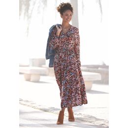 Maxikleid Lascana Gr. 44, N-Gr, bunt (floral, bedruckt) Damen Kleider Strandkleider mit Blümchenprint und V-Ausschnitt, Sommerkleid Bestseller