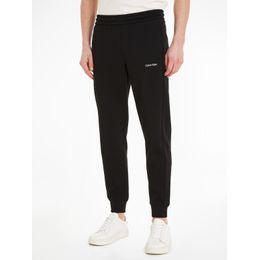 Sweathose Calvin Klein "MICRO LOGO JOGGER", Herren, Gr. L, N-Gr, schwarz, Sweatware, Obermaterial: 64% Baumwolle, 36% Polyester, unifarben mit Farbeinsatz, casual, normal knöchellang, Hosen, mit kontrastfarbenem Saum am Bein