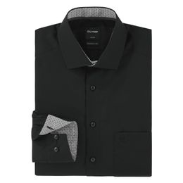 Businesshemd OLYMP "Luxor modern fit" Gr. 40, N-Gr, schwarz (schwarz, kontrastfarbene details) Herren Hemden Langarm mit normaler Armlänge