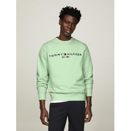 Sweatshirt Tommy Hilfiger "TOMMY LOGO SWEATSHIRT" Gr. M, grün (mint gel) Herren Sweatshirts mit klassischem Rundhalsausschnitt