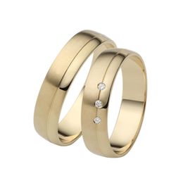 Trauring Firetti "Schmuck Geschenk Gold 750 Hochzeit Ehering "LIEBE"" Fingerringe Gr. 50, ohne Brillanten, Gelbgold 375, 5 mm, gelb (gelbgoldfarben) Made in Germany, wahlweise mit oder ohne Brillanten