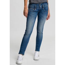 Slim-fit-Jeans Herrlicher "PITCH SLIM ORGANIC" Gr. 26, Länge 30, blau (blue sea 879) Damen Jeans Röhrenjeans Vintage-Style mit Abriebeffekten
