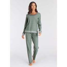 Pyjama Vivance Dreams Gr. 32/34, grün (khaki geringelt) Damen Homewear-Sets mit gestreiften Bündchen