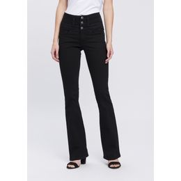 Bootcut-Jeans Arizona "mit extrabreitem Bund" Gr. 96, K + L Gr, schwarz (black, overdyed) Damen Jeans Bootcut High Waist