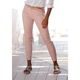 7/8-Jeggings Lascana Gr. 38, N-Gr, lila (mauve, weiß, gestreift) Damen Hosen Strandhosen mit Streifenprint in Slim-Fit-Form, Superstretch-Qualität