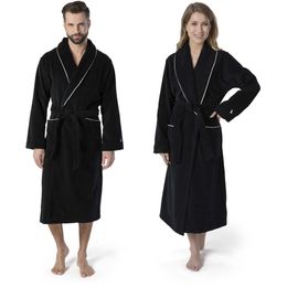 Möve Unisex-Bademantel MÖVE "Schalkragen Velours" Hausmäntel Gr. L Länge: 125 cm, schwarz edel gestalteter Saum