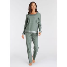 Pyjama Vivance Dreams Gr. 48/50, grün (khaki geringelt) Damen Homewear-Sets Pyjamas mit gestreiften Bündchen