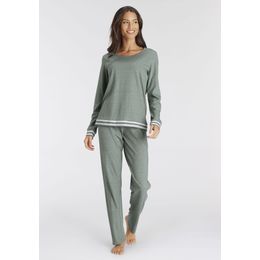 Pyjama Vivance Dreams Gr. 40/42, grün (khaki geringelt) Damen Homewear-Sets Pyjamas mit gestreiften Bündchen