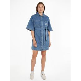 Jeanskleid Calvin Klein Jeans "BOXY BELTED SHIRT DRESS" Gr. M (38), N-Gr, blau (denim light) Damen Kleider Jeanskleider mit Logopatch