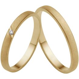 Trauring Firetti "Schmuck Geschenk Gold 375 Hochzeit Ehering "LIEBE"" Fingerringe Gr. 50, 0,015 ct SI = kleine Einschlüsse mit Brillant, Gelbgold 375, 2,5 mm, gelb (gelbgoldfarben) Trauringe Made in Germany - wahlweise mit oder ohne Brillant