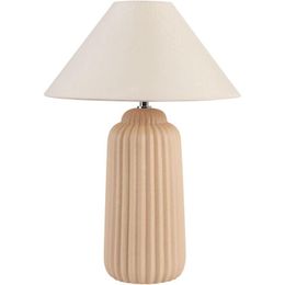 Beliani Tischlampe Beige Keramik Kegel Schirm gerillter Sockel Nachttisch Wohnzimmer Schlafzimmer Beleuchtung