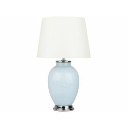 Beliani - Tischlampe Blau Keramik 56 cm Stoffschirm Weiß Empire Vasenform Kabel mit Schalter Retro-Stil