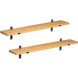 HOMCOM Wandregal 2er-Set Schweberegal Holzregal Wandboard, Regalbrett, Wandbrett für Küche, Schlafzimmer, Wohnzimmer, Kiefernholz, Stahl, Braun, 90 x 15 x