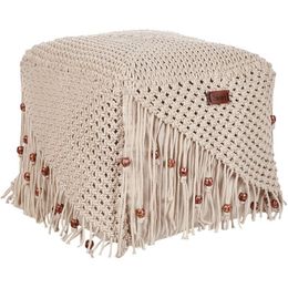 Beliani Pouf Beige aus Baumwolle 40 x 40 x 40 cm Quadratisch Makramee Design Boho Stil Wohnaccessoires für Wohnzimmer Schlafzimmer Flur