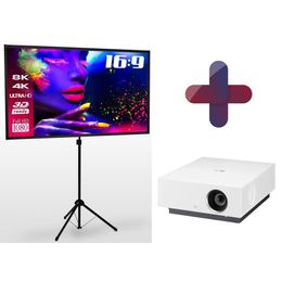 LG HU810PW Forte CineBeam Laser Heimkino Beamer 2700 ANSI Lumen + eSmart Expert X-Type Ultralightweight Stativ Leinwand