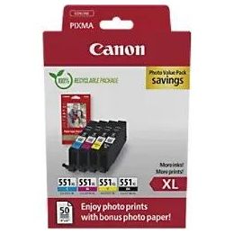 Canon CLI-551XL Tintenpatrone 6443B008 Schwarz, Cyan, Magenta, Gelb Multipack 4 Stück