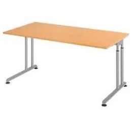 Hammerbacher Höhenverstellbar Sitz-Stehschreibtisch Rechteckig Metall, Holz Silber C-Fuß 1,600 x 800 x 820 mm