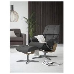 Relaxsessel stressless "Reno" Sessel Gr. ROHLEDER Stoff Q2 FARON, Cross Base Eiche, Relaxfunktion-Drehfunktion-PlusTMSystem-Gleitsystem-BalanceAdaptTM, B/H/T: 83cm x 100cm x 76cm, grau (dunkelgrau q2 faron) mit Hocker, Cross Base, Größe S, M & L, Holzakzent Eiche