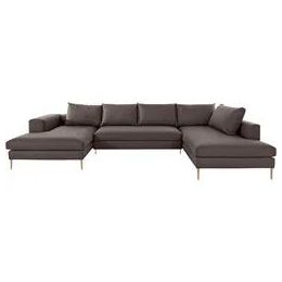 Wohnlandschaft OTTO products "Finnja, U-Form" Sofas Gr. B/H/T: 371 cm x 83 cm x 210 cm, Struktur fein, Recamiere links, XL-Breite-mit Bettfunktion-mit Bettkasten, braun Wohnlandschaft Sofas