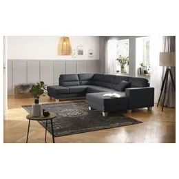 Wohnlandschaft Home Affaire "Navan, U-Form" Sofas Gr. B/H: 313cm x 85cm, Struktur, Recamiere rechts, mit Bettfunktion-ohne Kopfstützen, grau (dunkelgrau) Wohnlandschaft Sofas wahlweise mit Bettfunktion und Kopfstütze