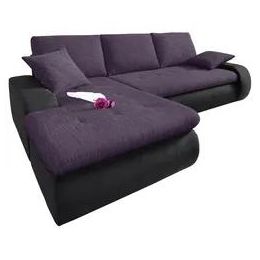 Ecksofa Trendmanufaktur "Indie, L-Form" Sofas Gr. B/H/T: 246cm x 86cm x 155cm, Microfaser PRIMABELLE-Struktur, Recamiere links, mit Bettfunktion-XL, lila (schwarz/lila/grau) wahlweise XL oder XXL