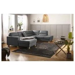 Wohnlandschaft Home Affaire "Navan, U-Form" Sofas Gr. B/H: 313cm x 85cm, Microfaser, Recamiere links, ohne Kopfstützen-ohne Bettfunktion, grau (dunkelgrau) Wohnlandschaft Sofas wahlweise mit Bettfunktion und Kopfstütze