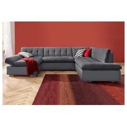 Wohnlandschaft Trendmanufaktur "Reggae modern und bequem, aktueller Materialmix, U-Form" Sofas Gr. B/H/T: 298cm x 78cm x 94cm, Microfaser PRIMABELLE-Struktur, Recamiere links, Mit Bettfunktion, grau (anthrazit/anthrazit) inkl. verstellbare Armlehne, wahlweise mit Bettfunktion