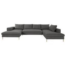 Wohnlandschaft OTTO products "Finnja, U-Form" Sofas Gr. B/H/T: 371 cm x 83 cm x 210 cm, Luxus-Microfaser mit Prägung, Recamiere links, XL-Breite-mit Bettfunktion-mit Bettkasten, grau Wohnlandschaft Sofas