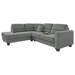 Ecksofa Trendmanufaktur "Chamber, zeitlos und modern, hoher Sitzkomfort, L-Form" Sofas Gr. B/H/T: 245cm x 85cm x 203cm, Strukturstoff, Ottomane links, Ohne Schlaffunktion, grau (silbergrau) Zehentrenner wahlweise mit Schlaffunktion