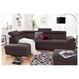 Ecksofa exxpo - SOFA FASHION "Spring, super bequem und komfortabel mit Armteil- und Kopfteilfunktion", braun (mocca), B:274cm H:81cm T:206cm, NaturLEDER (echtes Rindsleder) in Sitz und Rücken. Korpus in passendem Kunstleder SOFTLUX bezogen, Luxus-Microfaser (100% Polyester), Struktur ( 100% Polyester), Sofas, wahlweise mit Bettfunktion und Bettkasten, L-Form