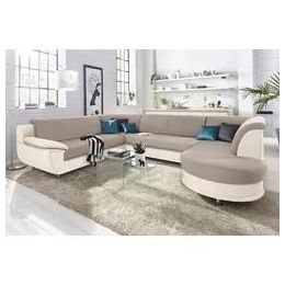 Wohnlandschaft Trendmanufaktur "Rondo 3, U-Form" Sofas Gr. B/H/T: 320cm x 85cm x 94cm, Luxus-Microfaser ALCAZAR-Struktur fein, Ottomane rechts, mit Federkern, ohne Bettfunktion, beige (beige, tan) mit Federkern, wahlweise Bettfunktion