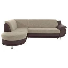 Ecksofa Trendmanufaktur "Rondo 3, L-Form" Sofas Gr. B/H/T: 265cm x 85cm x 190cm, Kunstleder SOFTLUX-Struktur, Ottomane links, ohne Federkern, mit Bettfunktion, braun (braun, sand, beige) mit Ottomane und Federkern, wahlweise Bettfunktion