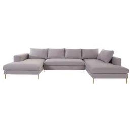 Wohnlandschaft OTTO products "Finnja, U-Form" Sofas Gr. B/H/T: 351 cm x 83 cm x 210 cm, Luxus-Microfaser mit Prägung, Recamiere links, ohne Bettfunktion-ohne Bettkasten, silberfarben Wohnlandschaft Sofas