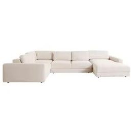 Wohnlandschaft Places of Style "Bloomfield, U-Form" Sofas Gr. B/H/T: 405cm x 84cm x 224cm, Struktur, mega-Recamiere rechts, XXL mit Sitztiefenverstellung, beige mit extra tiefer Sitzfläche, wahlweise Sitztiefenverstellung