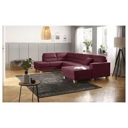 Wohnlandschaft Home Affaire "Navan, U-Form" Sofas Gr. B/H: 313cm x 85cm, Struktur, Recamiere rechts, ohne Kopfstützen-ohne Bettfunktion, rot Wohnlandschaft Sofas wahlweise mit Bettfunktion und Kopfstütze