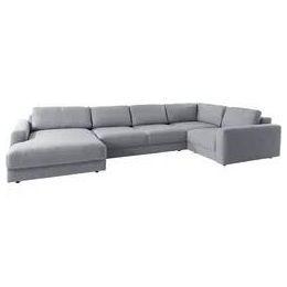 Wohnlandschaft Places of Style "Bloomfield, U-Form" Sofas Gr. B/H/T: 405cm x 84cm x 224cm, Struktur grob, mega-Recamiere links, XXL ohne Sitztiefenverstellung, grau (antarctica) mit extra tiefer Sitzfläche, wahlweise Sitztiefenverstellung