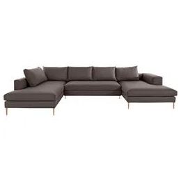 Wohnlandschaft OTTO products "Finnja, U-Form" Sofas Gr. B/H/T: 351 cm x 83 cm x 210 cm, Struktur fein, Recamiere rechts, ohne Bettfunktion-ohne Bettkasten, braun Wohnlandschaft Sofas