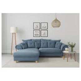 Ecksofa Home Affaire "Queenie" Sofas Gr. B/H/T: 276 cm x 92 cm x 190 cm, Struktur weich, Recamiere links, blau (blue horizon) Sitzkomfort, zeitloses Design, inkl. loser Rücken-und Zierkissen