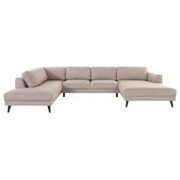 Wohnlandschaft Inosign "Lumber Jack, U-Form" Sofas Gr. B/H/T: 354cm x 85cm x 201cm, Struktur grob, Recamiere rechts, beige (portabella) in moderner Optik