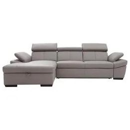 Ecksofa exxpo - SOFA FASHION "Salerno, klassisch modernes Funktionssofa, hoher Sitzkomfort, L-Form" Sofas Gr. B/H/T: 280cm x 77cm x 170cm, Lederfaserstoff, Recamiere links, ohne Bettfunktion-ohne Bettkasten, grau (argent) inkl. Kopf- und Armteilverstellung, wahlweise mit Bettfunktion