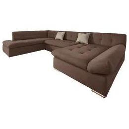 Wohnlandschaft Trendmanufaktur "Reggae II, U-Form" Sofas Gr. B/H/T: 298cm x 78cm x 206cm, Luxus-Microfaser, Recamiere rechts, mit Bettfunktion, braun wahlweise mit Bettfunktion