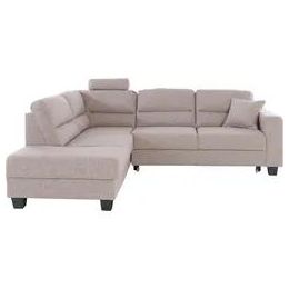 Ecksofa Trendmanufaktur "Chamber, zeitlos und modern, hoher Sitzkomfort, L-Form" Sofas Gr. B/H/T: 245cm x 85cm x 203cm, Struktur grob, Ottomane links, Mit Schlaffunktion, beige (portabella) Zehentrenner wahlweise mit Schlaffunktion