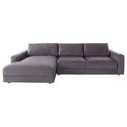 Ecksofa Places of Style "Bloomfield, L-Form" Sofas Gr. B/H/T: 303cm x 84cm x 176cm, Velours, mega-Recamiere links, XL ohne Bettfunktion und Bettkasten, grau wahlweise mit Bettfunktion und Bettkasten