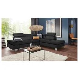 Ecksofa exxpo - SOFA FASHION "Fiji, L-Form" Sofas Gr. B/H/T: 272cm x 98cm x 232cm, Luxus-Kunstleder, Ottomane rechts, Mit Bettfunktion, schwarz mit Kopf- bzw. Rückenverstellung, wahlweise Bettfunktion