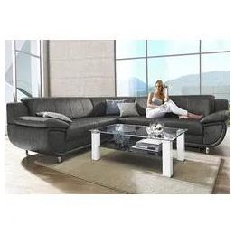 Ecksofa Trendmanufaktur "Rondo wahlweise mit Schlaffunktion, 267x247 cm (BxT), breite Armlehnen" Sofas Gr. B/H/T: 267cm x 85cm x 247cm, Struktur CORBIN, langer Schenkel rechts, Mit Federkern, ohne Bettfunktion, grau (anthrazit-grau) L-Form, wahlweise mit Federkern bestellbar, Füße chromfarben